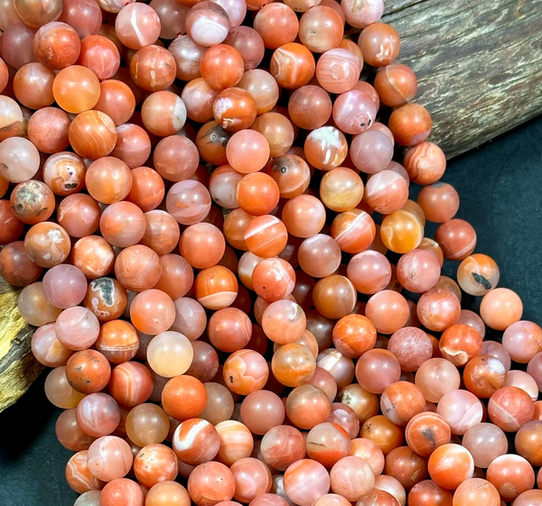 Gem-10mm-Round-Matte-Orange-Botswana-Agate-15"-strand - Beadshop.com