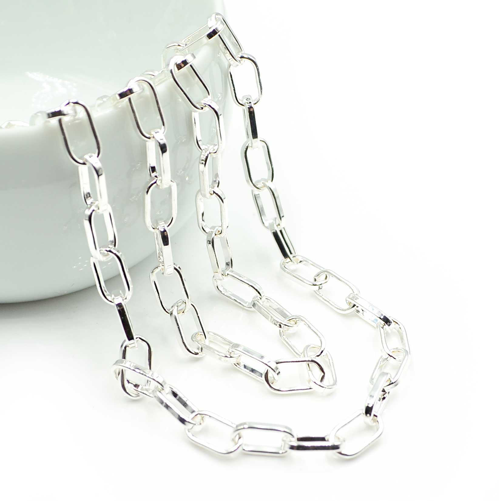 Flat Paperclip- Bright Silver Chain by the Foot – Beadshop.com