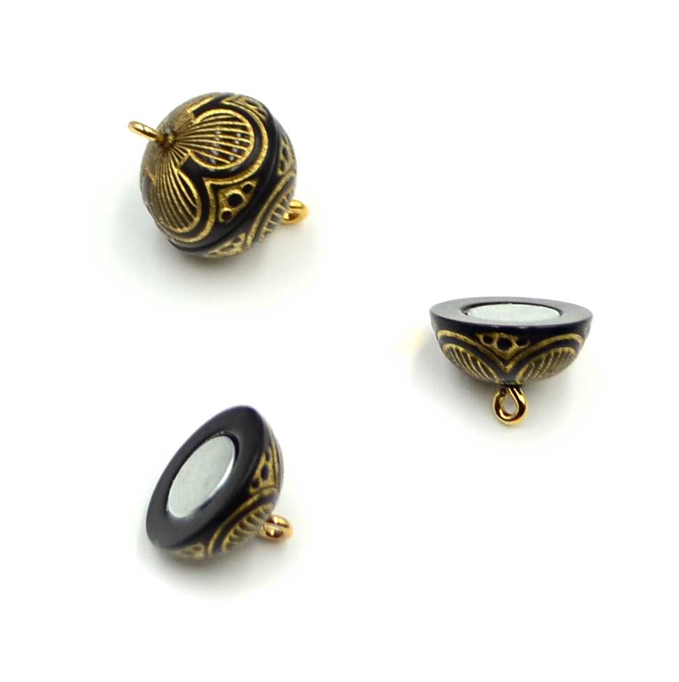 Magnetic Acrylic Clasp- Black/Gold Flower - Beadshop.com
