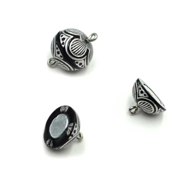 Magnetic Acrylic Clasp- Black/Silver Flower - Beadshop.com
