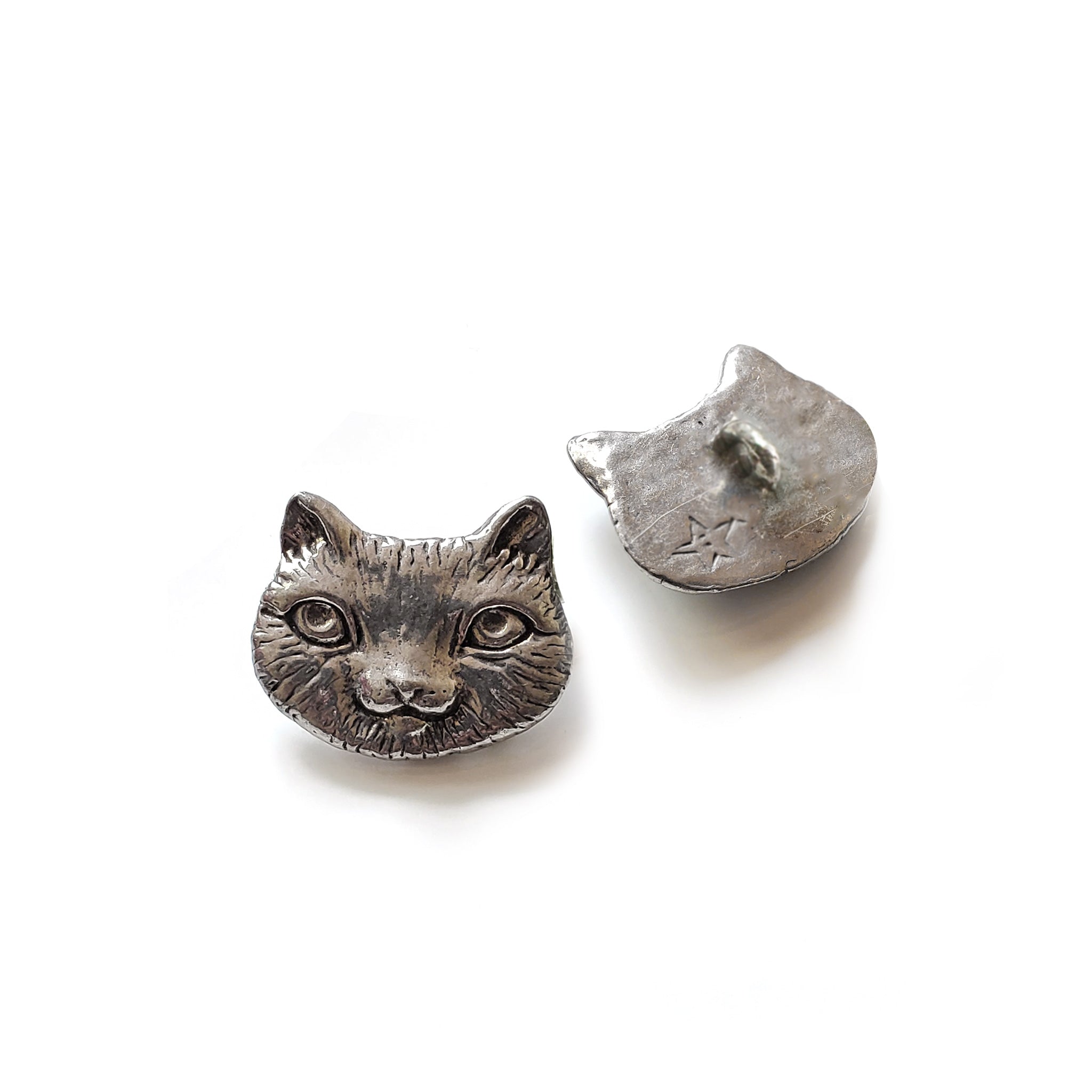 Cute Cat Button- Antique Silver – Beadshop.com