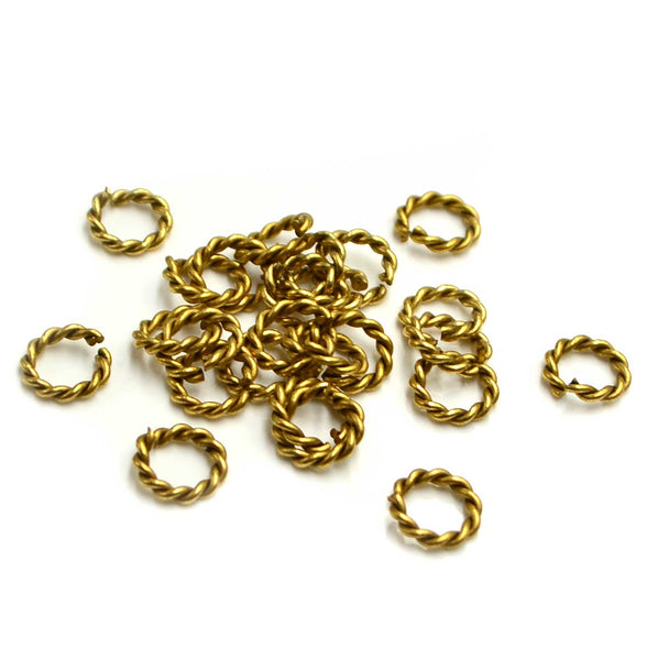 7.5mm/18g Round Textured Jump Rings- Antique Gold - Beadshop.com